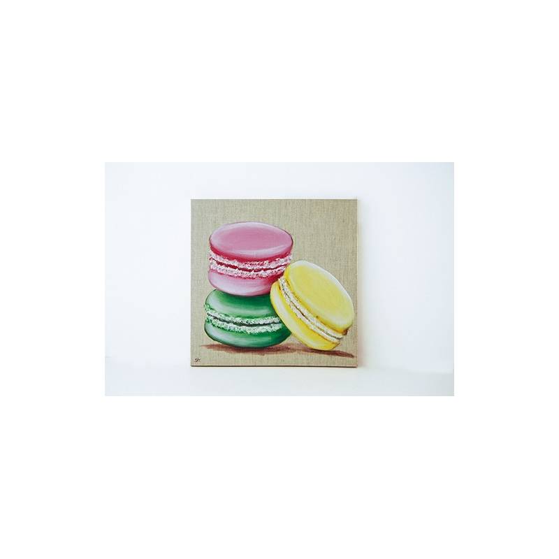 Tableau macarons sur lin décoration murale de cuisine