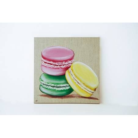 Tableau macarons sur lin décoration murale de cuisine