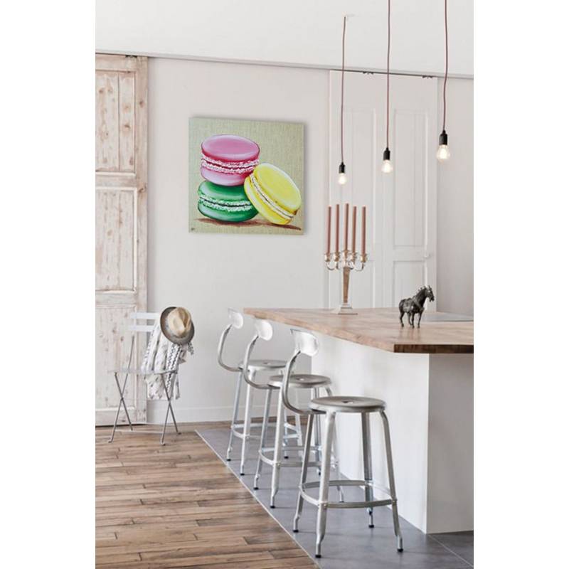 Tableau macarons sur lin décoration murale de cuisine