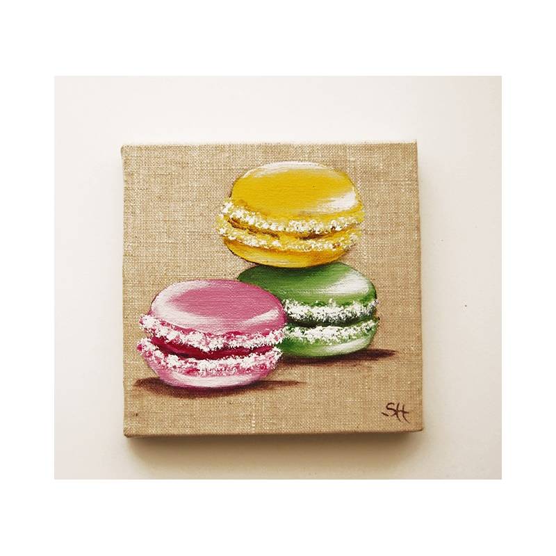 Tableau macarons sur lin décoration murale cuisine